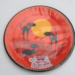 Vintage Halloween Paper Plates Mod Black Alley Cats Original Package ...