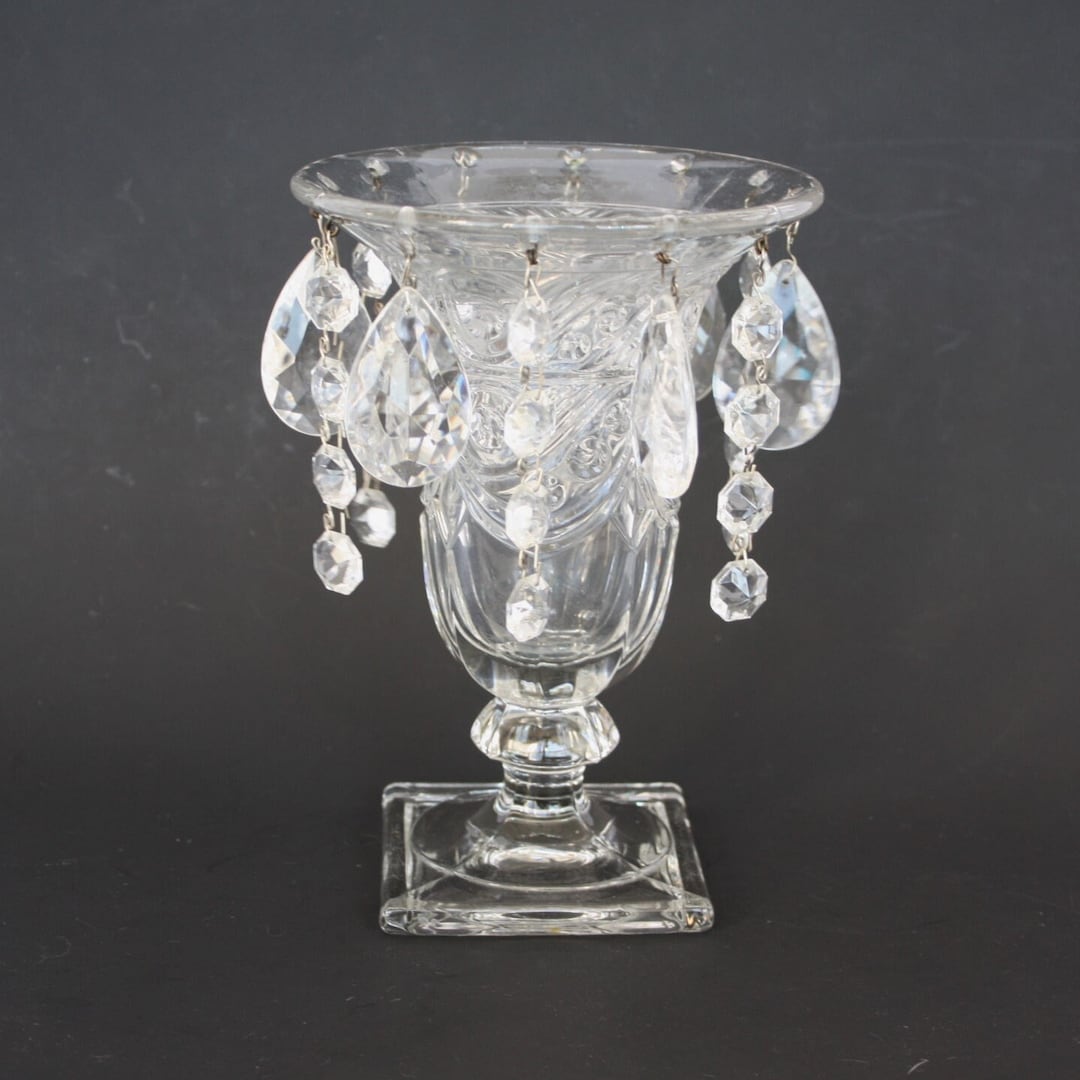 Vintage Crystal Pedestal Footed Flared Pressed Glass Vase or Candle ...