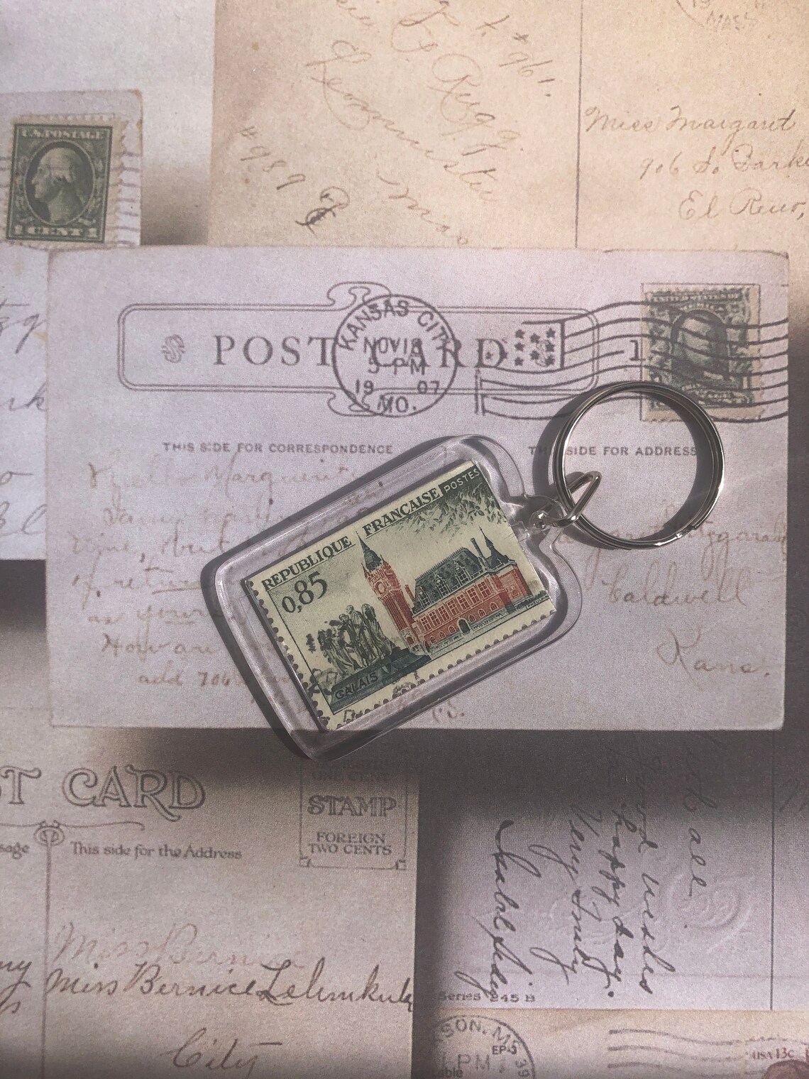 France Keychain Recycled Postage Stamp Art | Etsy