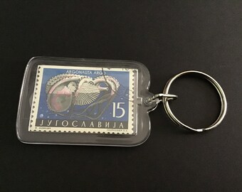 France Keychain Recycled Postage Stamp Art | Etsy