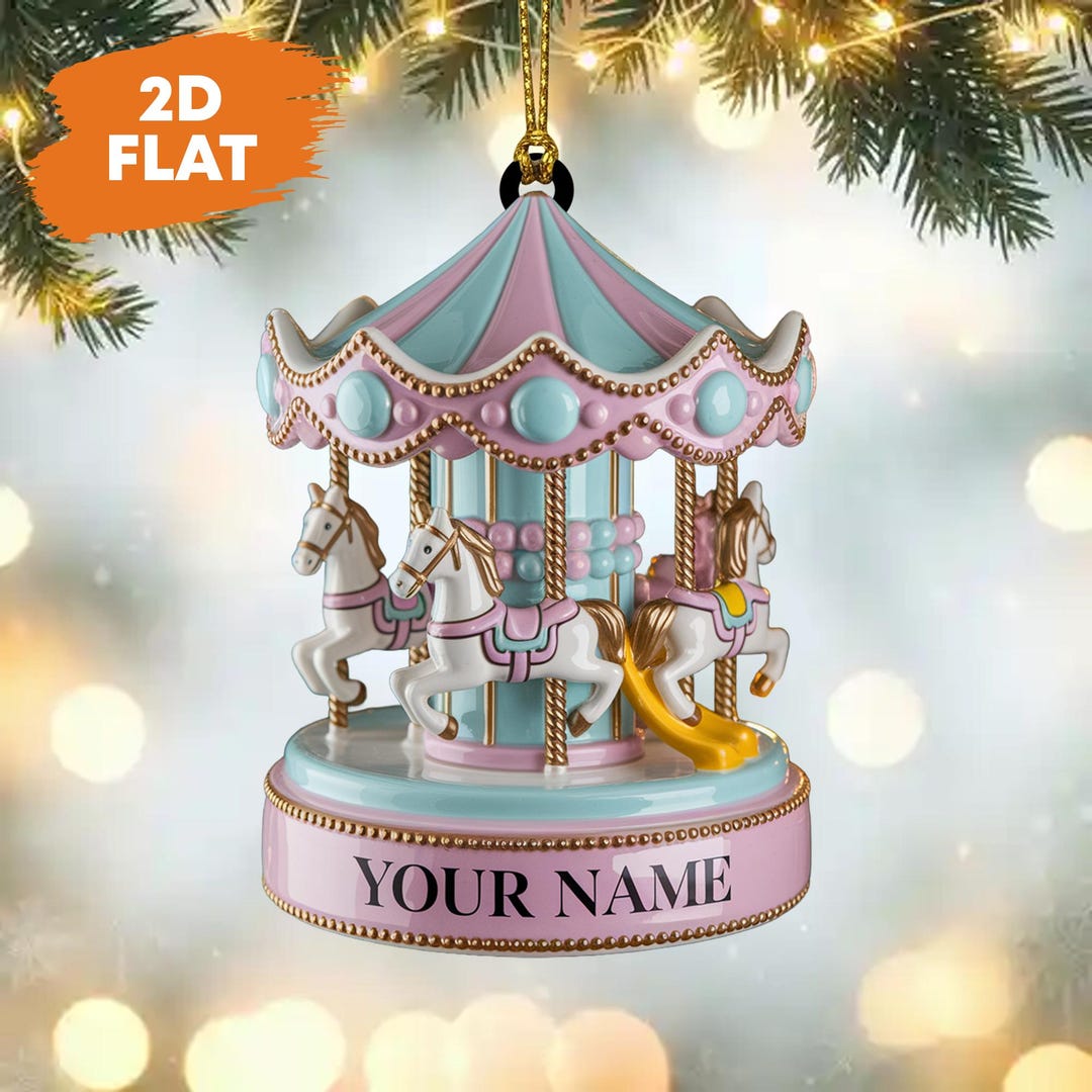Personalized Carousel Christmas Ornament, Custom Name Merry-go-round ...