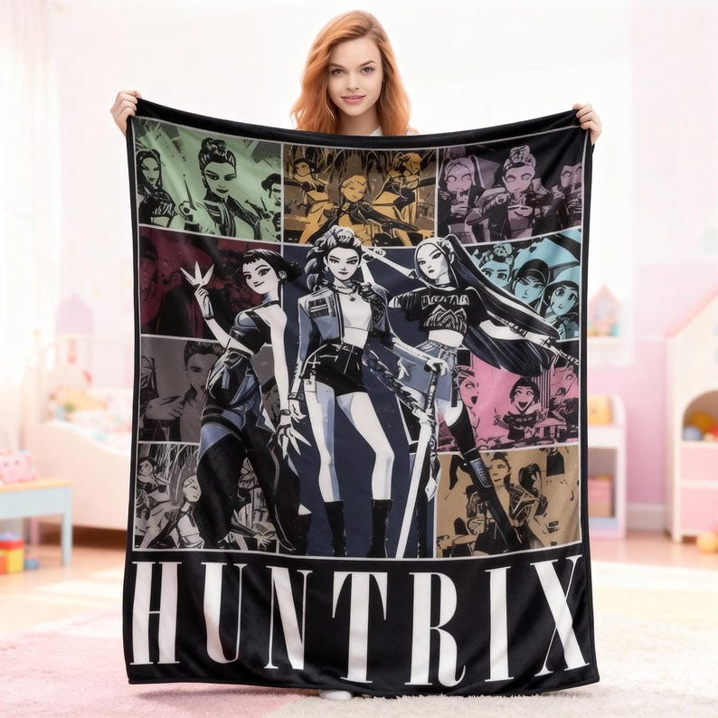 Huntrix Kpop Demon Hunters Collage Blanket: Soft Fleece Bedding ...
