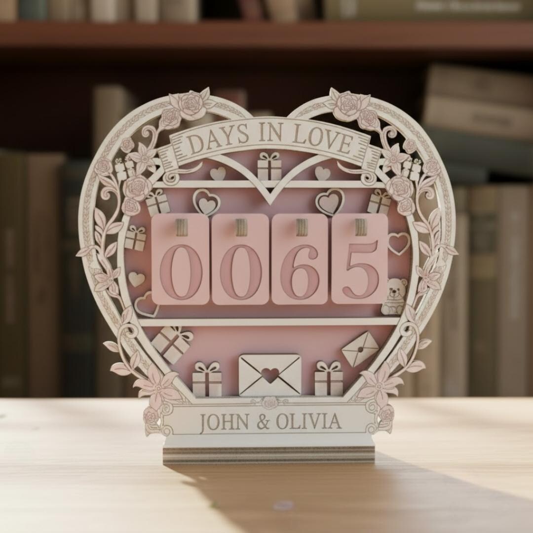 Personalized Heart Shaped Love Tracker Sign, Custom Couple Days Counter ...