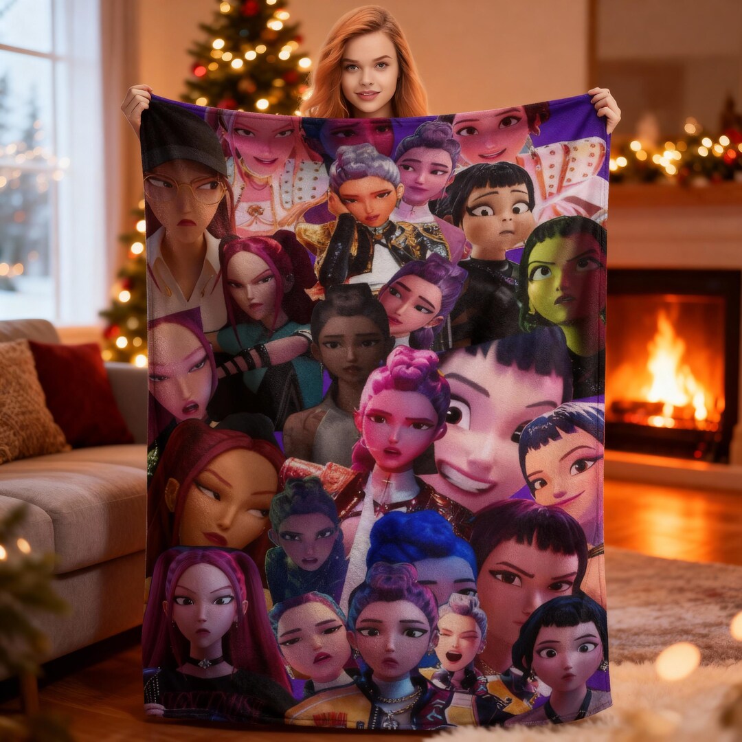 Holiday Cozy Throw Blanket K-pop Huntrix Facial Expressions: 3D ...