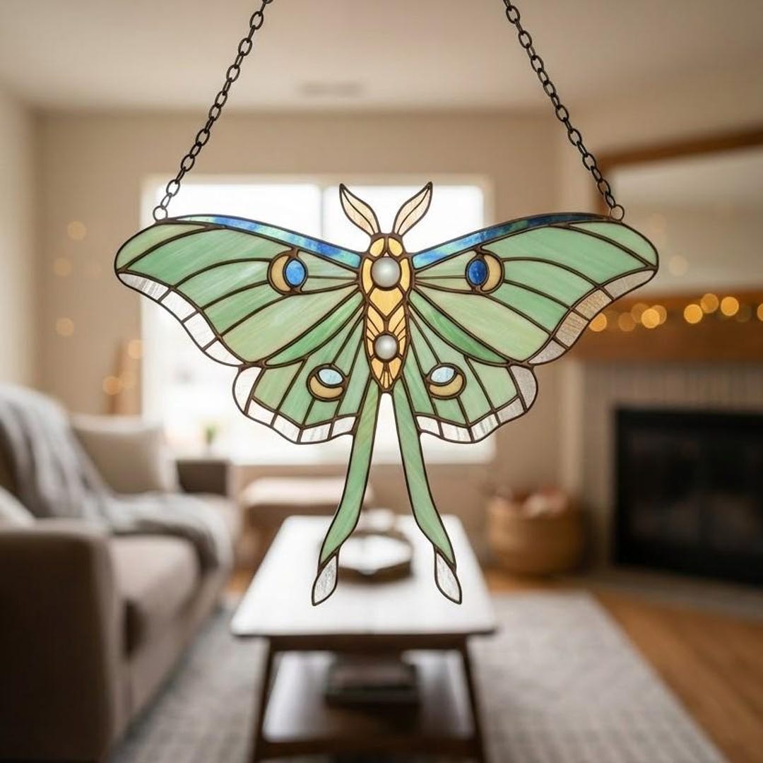 Luna Moth Suncatcher, Mint Green Wing Window Hanging, Moth Wings House ...