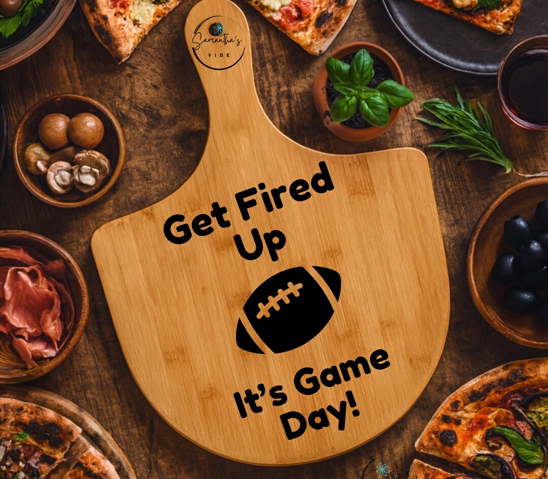 Get Fired Up! Game Day Personalized Bamboo Pizza Board, Engraved Pizza ...