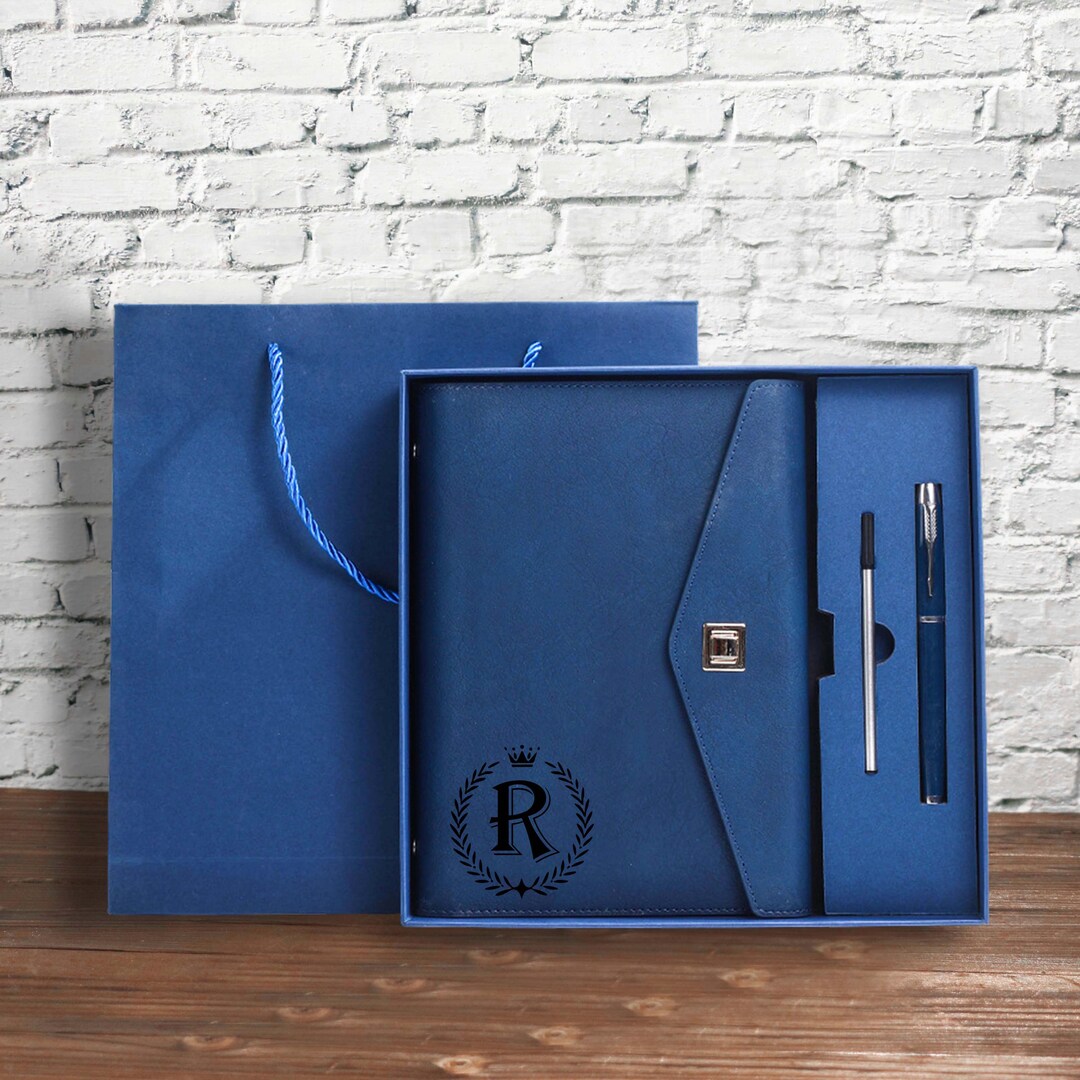 Personalized Vegan Leather Notebook Gift Set – Pen & Gift Box, Bag ...