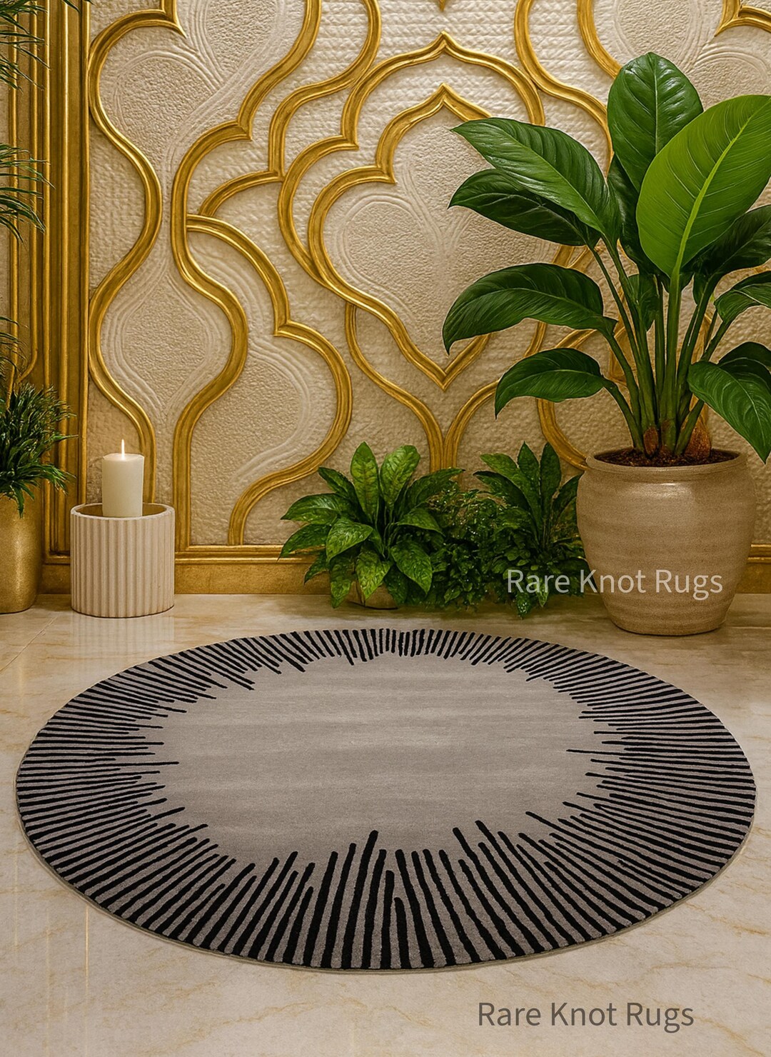 Solar Dawn Handmade Wool Sunburst Rug: Modern Round Area Rug - Etsy