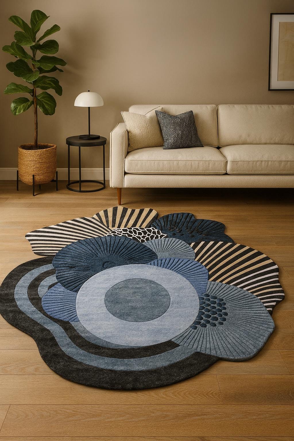 Modern Blue Art Carpet - Unique Floral Hand Tufted Rug - Statement ...