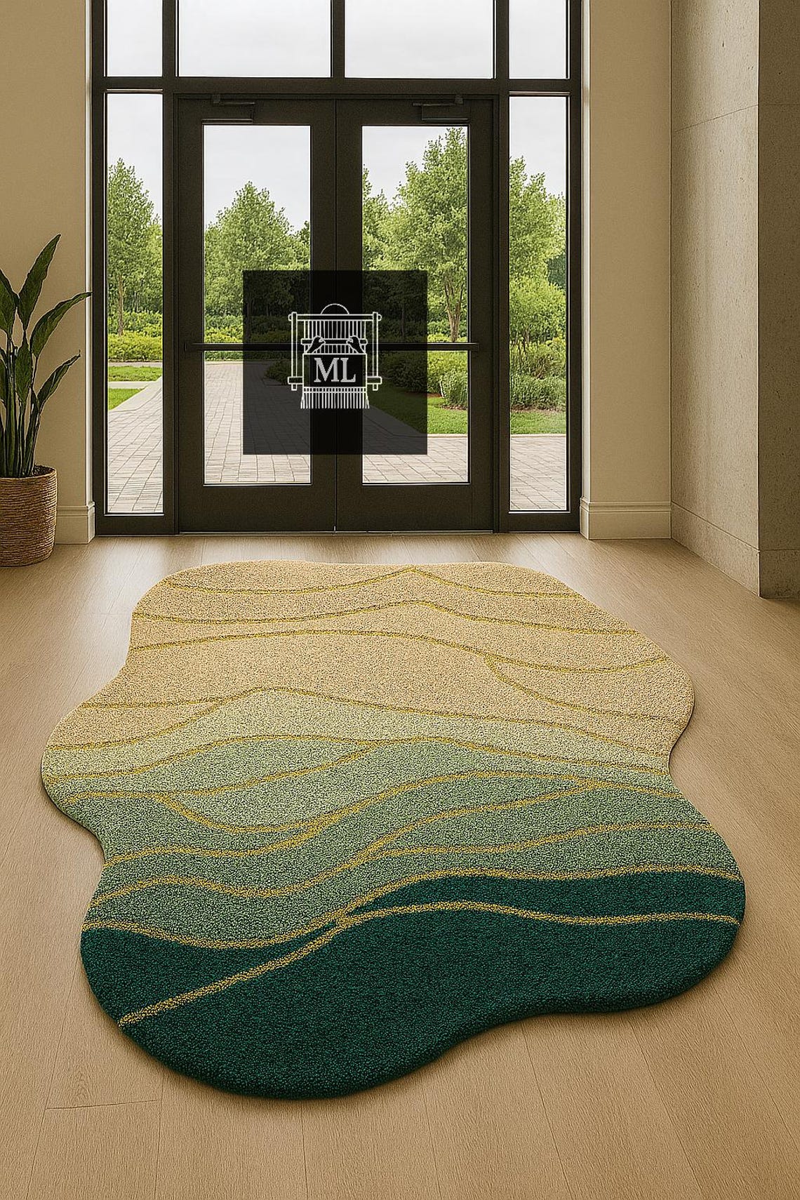 Irregular Shape Hand Tufted Abstract Wool Rug Coastal Ombre Luxurious ...