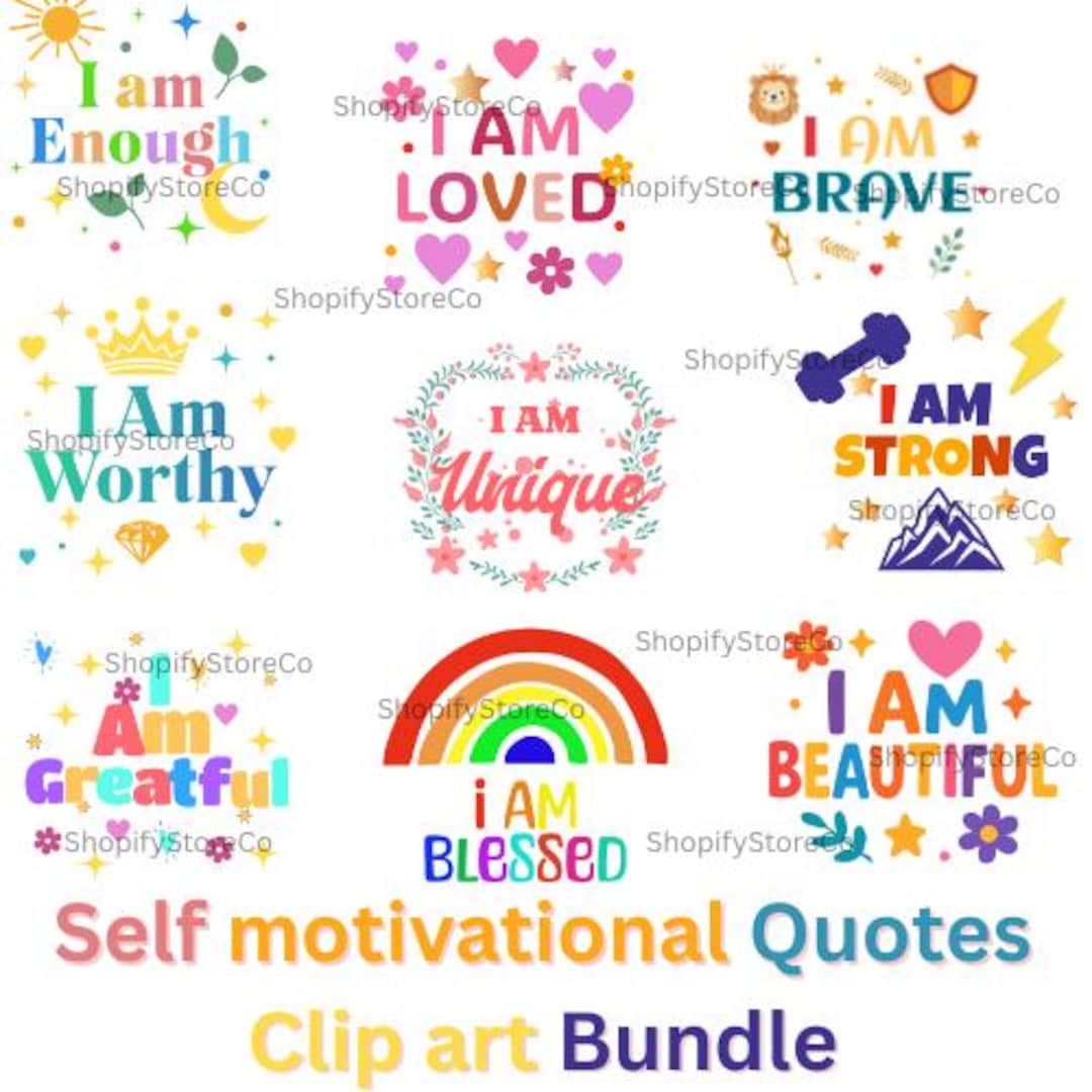 Kids Positive Affirmation Clipart Bundle | Motivational Quote Designs ...