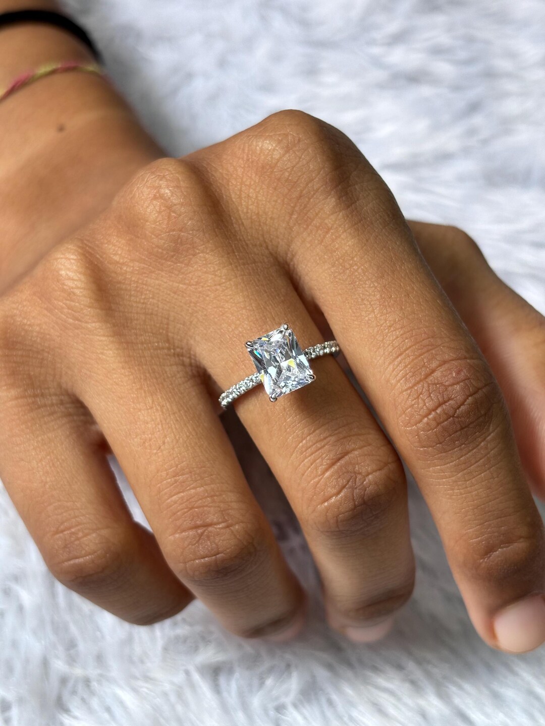 3 CT Radiant Cut Hidden Halo Solitaire Lab Grown Diamond Engagement ...