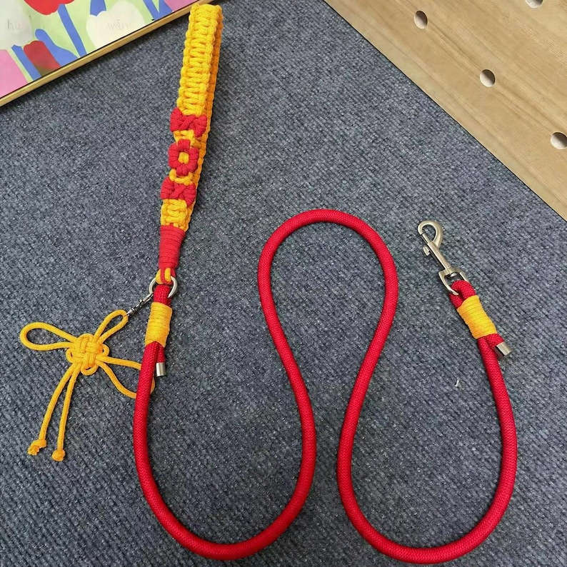 Aesthetic Braided Dog Leash Handmade Pet Lead With Floral Decoration ...