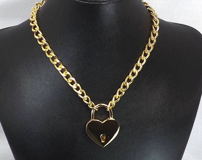Bdsm necklace Gold Heart Lock choker mature slave necklace | Etsy