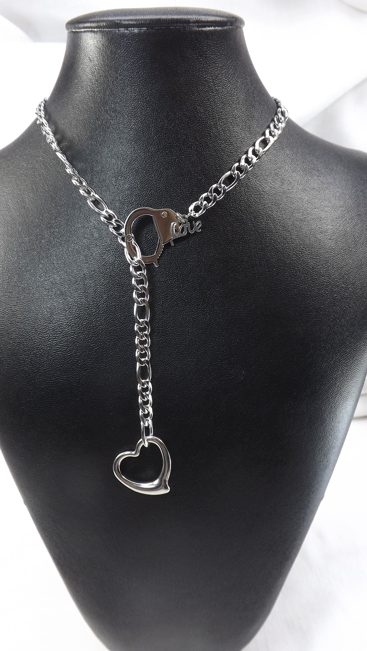 Bdsm day collar stainless steel heart love slave chain and handcuff ...