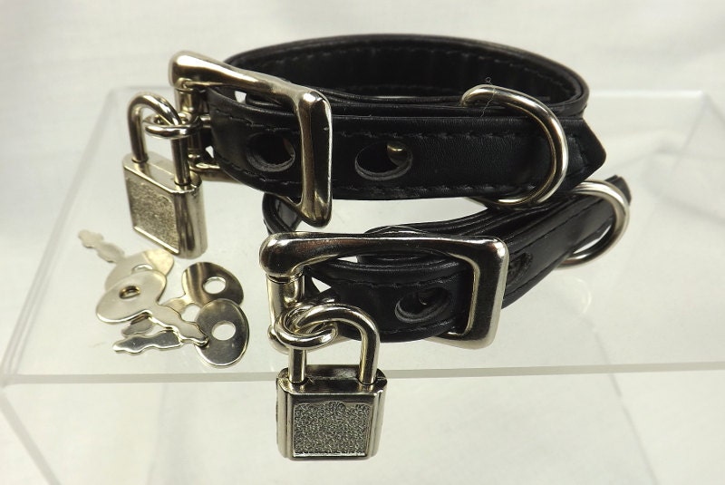 locking wrist restraints locks bdsm cuffs black leather | Etsy