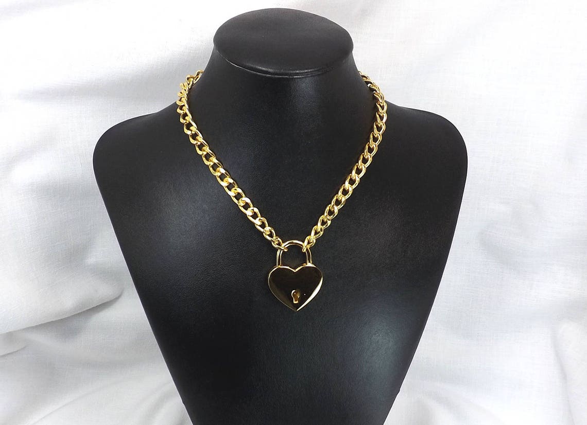 Bdsm Necklace Gold Heart Lock Choker Mature Slave Necklace | Etsy