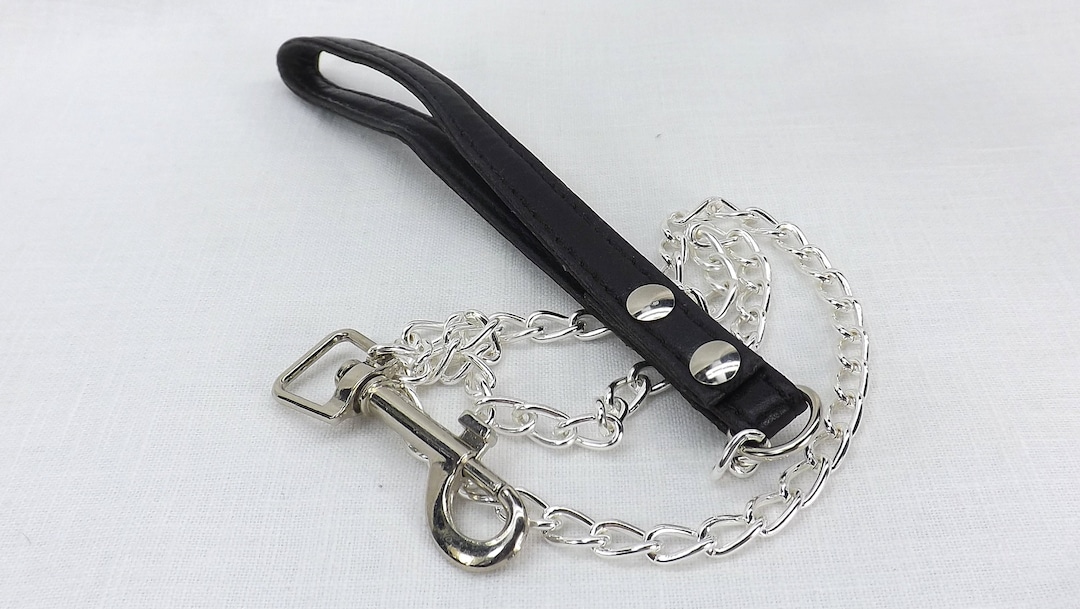 Chain Leash With Leather Handle. Short Leash, Bdms Restraints. Gift for ...