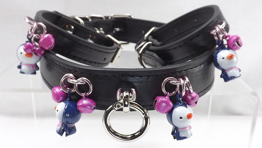 Penguin Bell Slave Collar Black Leather Bdsm Collar Kawaii Collar ...