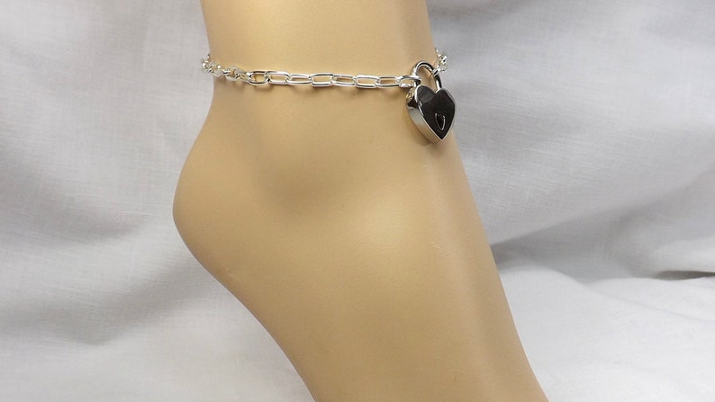 Locking Anklet Silver Heart Lock Ankle Bracelet Mature Pinchthemuse ...