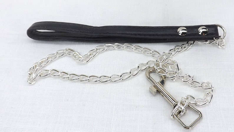 Chain Leash With Leather Handle. Short Leash, Bdms Restraints. Gift for ...