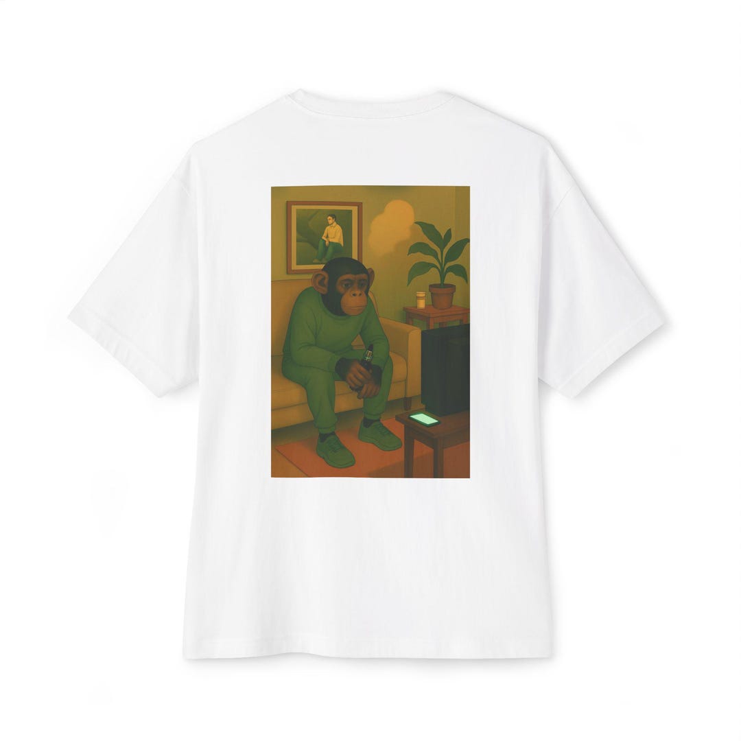 Boxy Tee Shirt With Sad Chimp and Vape, Unisex Graphic Tshirt for Chimp ...