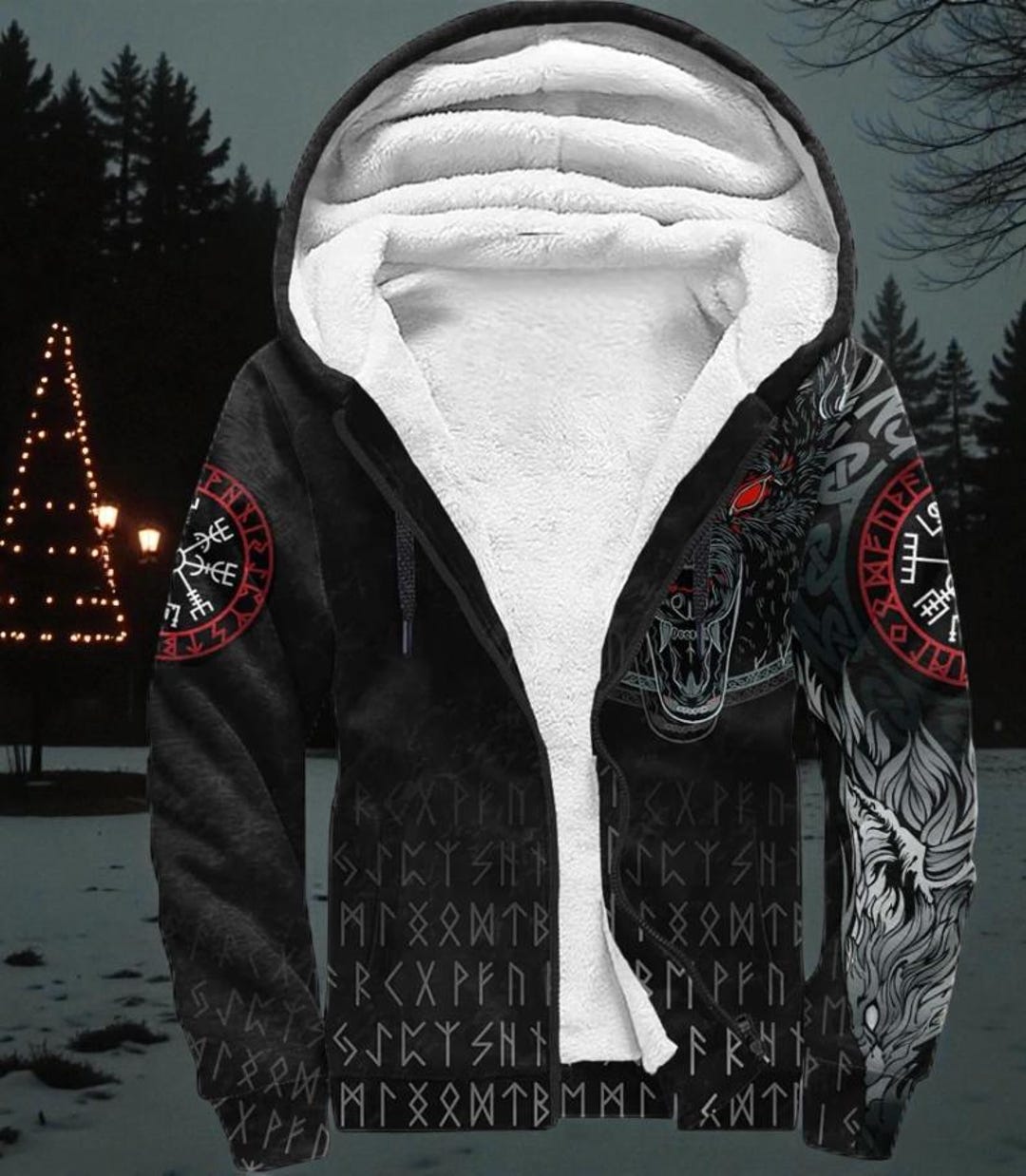 Viking Wolf Hoodie for Men and Women Warm Fleece Lined Winter Jacket ...