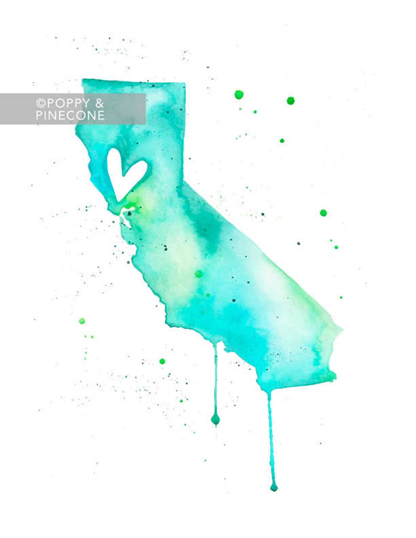 5x7 or 8.5x11 California Love / Watercolor Map Print / | Etsy