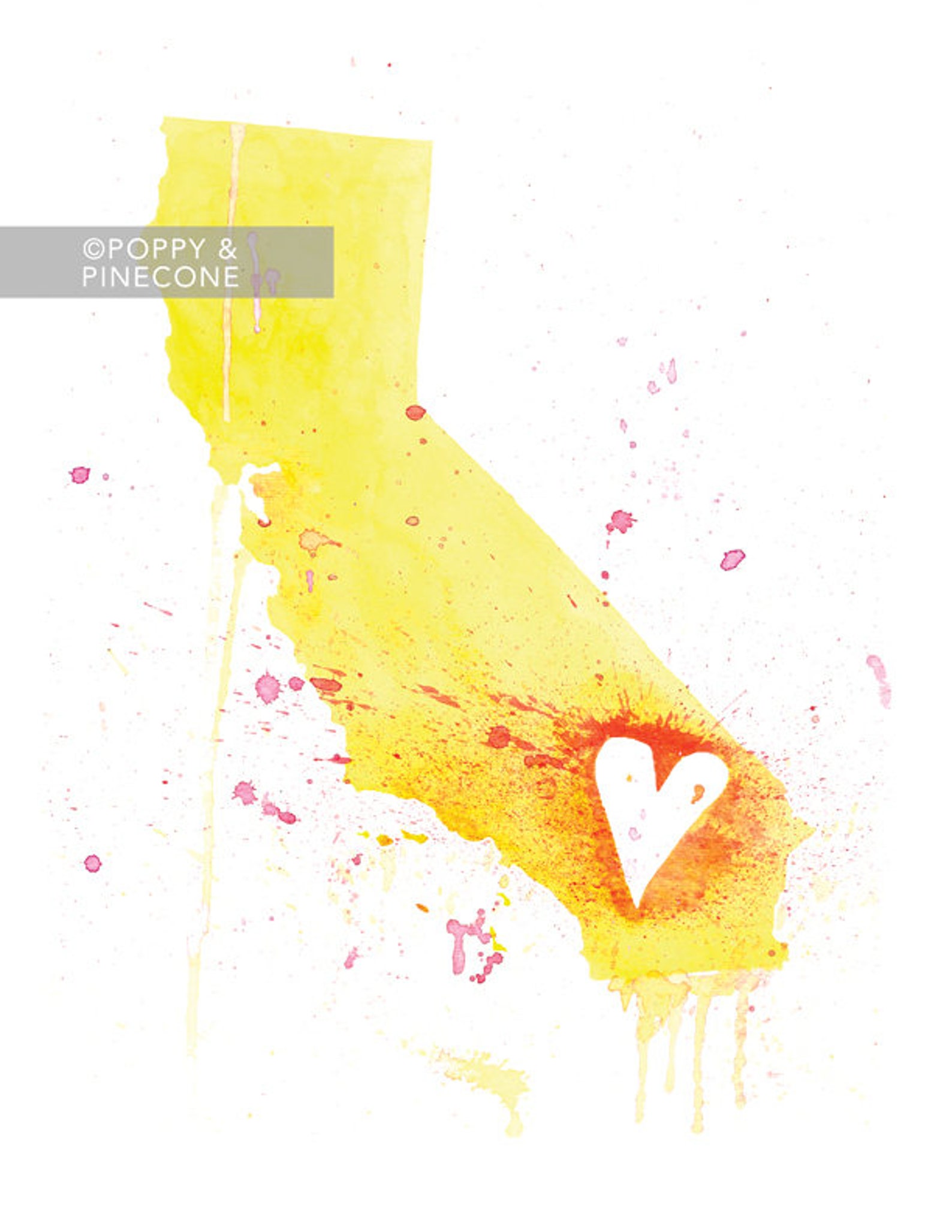 5x7 or 8.5x11 California Love / Watercolor Map Print / | Etsy