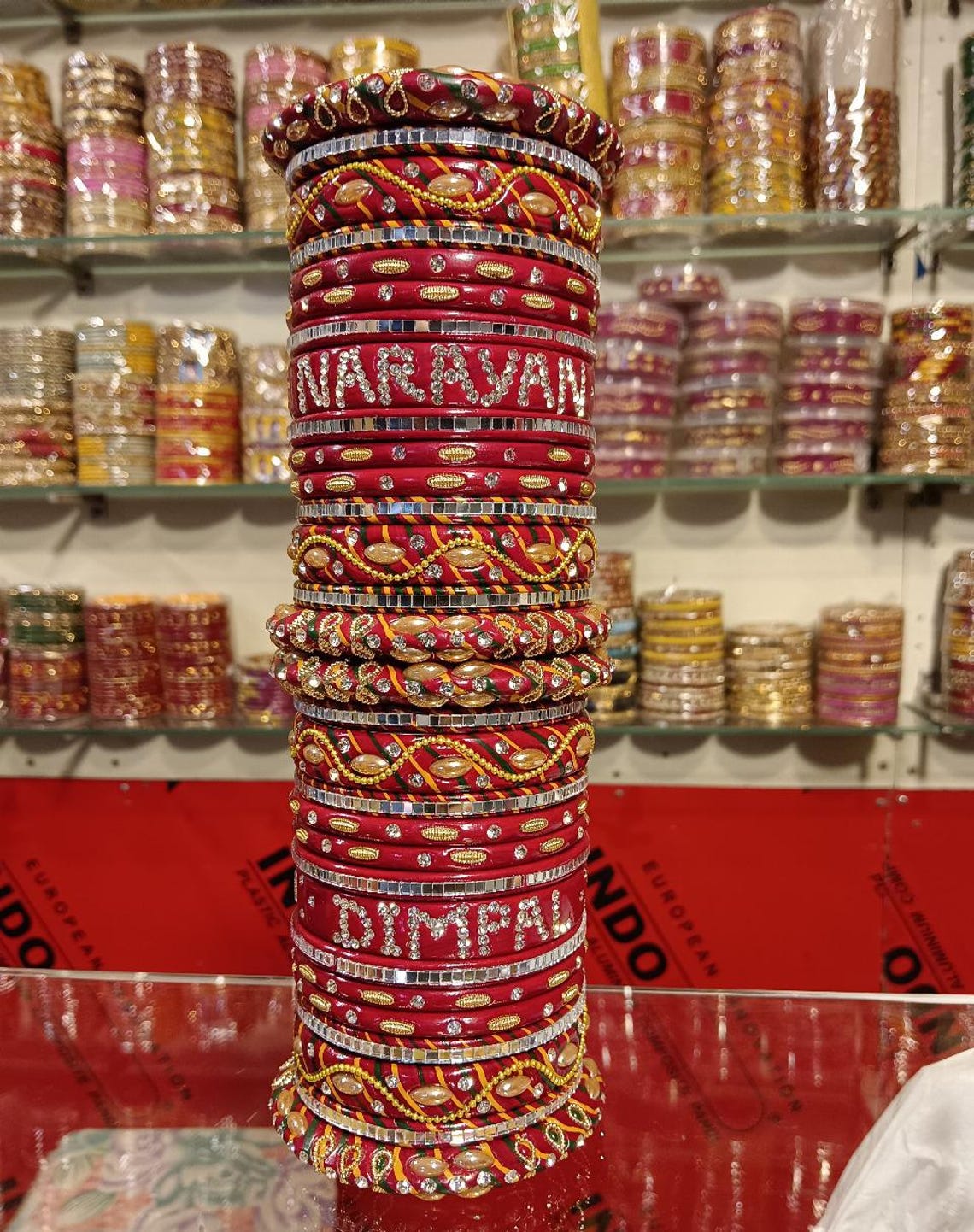 Custom Indian Bridal Bangle Set With Names – Red Wedding Bangles for ...