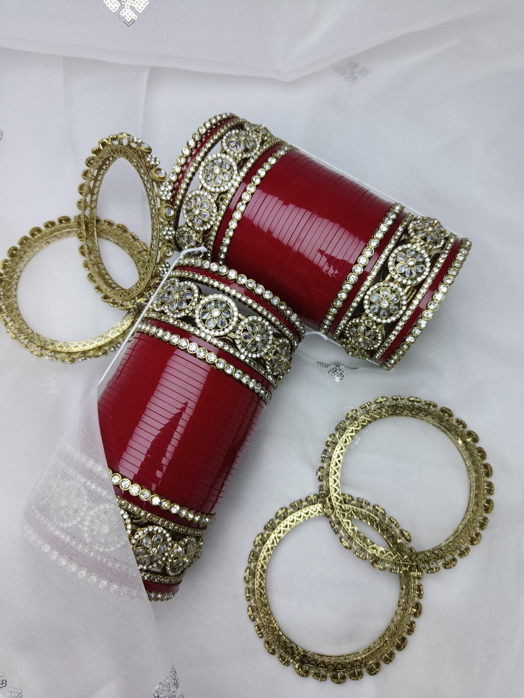 Luxury Dulhan Red Chura Set With Stone Work Bangles | Indian Wedding ...
