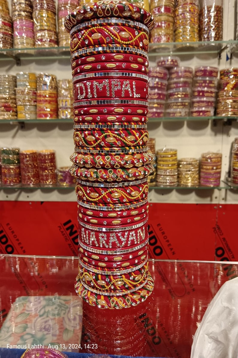 Custom Indian Bridal Bangle Set With Names – Red Wedding Bangles for Bride – Personalized ...