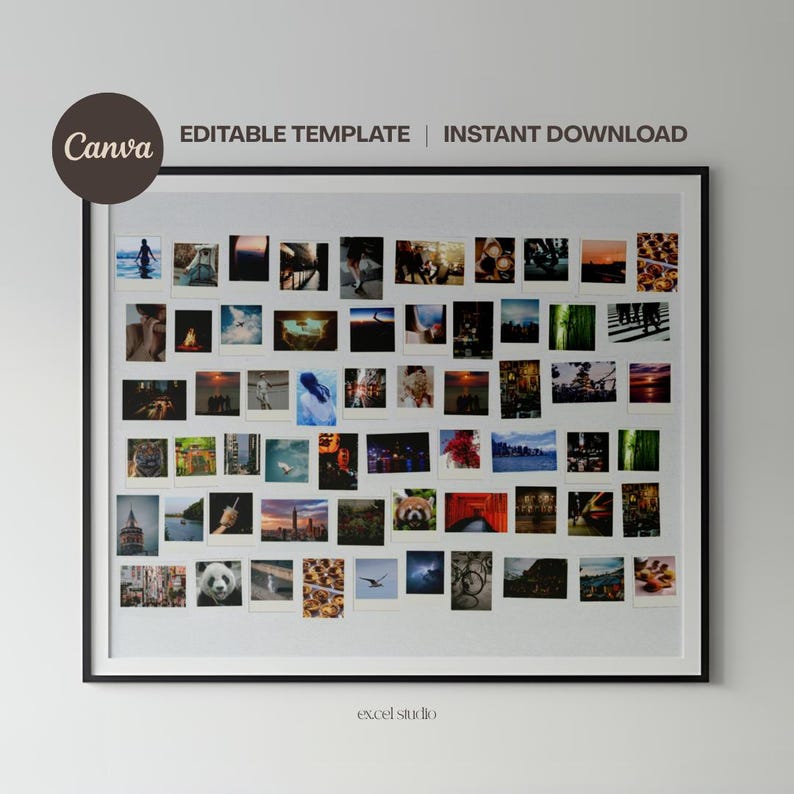 Polaroid Collage Template | 60 Photo Landscape Display (digital ...