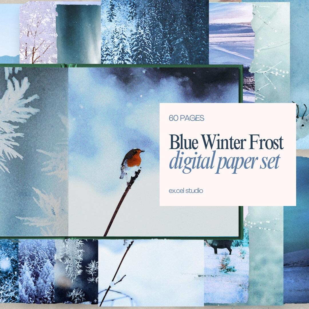 Blue Winter Wonderland Digital Paper Set | 60 Pages Printable Scrapbook ...