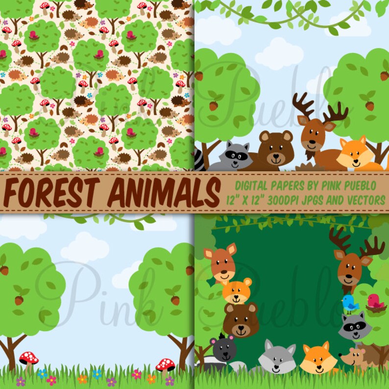 Forest Animal Digital Paper Forest Animals Scrapbook Paper - Etsy