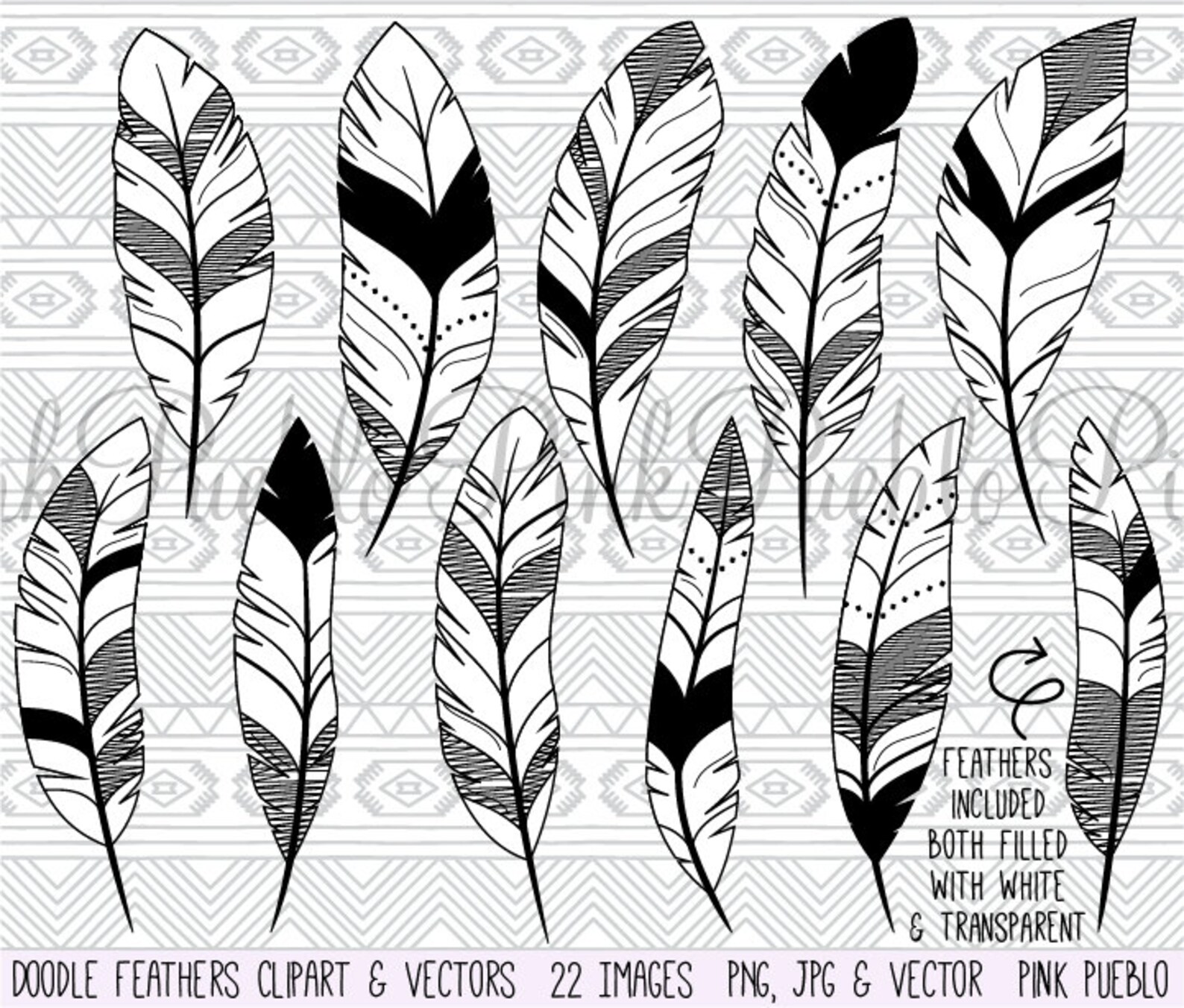 Doodle Feather Clipart Clip Art Vectors Tribal Feather - Etsy