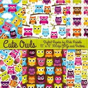 Cute Owl Digital Printable Papers Scrapbook Papers or Wallpaper ...