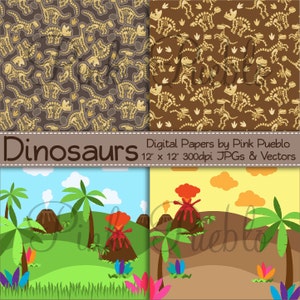 Dinosaur Digital Papers, Dinosaur Scrapbook Papers, Dinosaur Background ...
