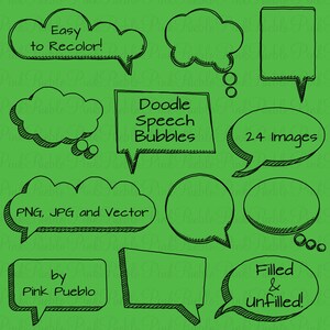 Doodle Speech Bubbles Clipart Clip Art and Vectors, Hand Drawn Speech ...