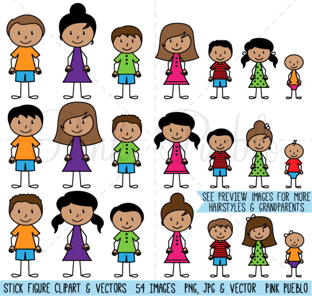 Stick Figure Clipart Clip Art Vectors, Darker Skintone Stick People ...