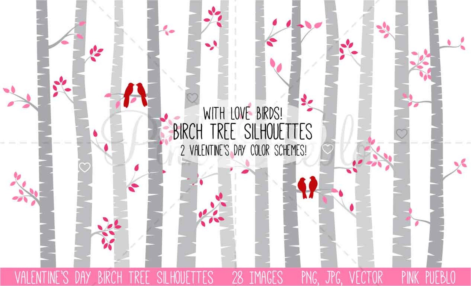 Valentines Day Birch Tree Silhouettes Clipart Clip Art - Etsy