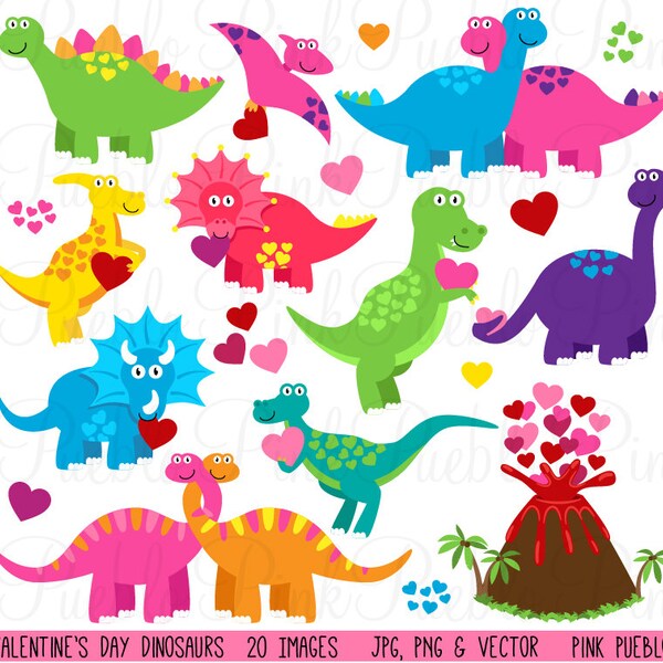 Dinosaur Valentine Clipart - Etsy