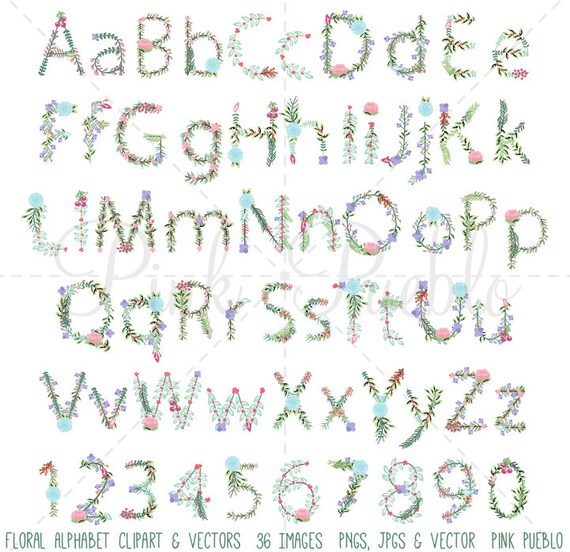 Floral Alphabet Clipart Floral Alphabet Clip Art Alphabet | Etsy