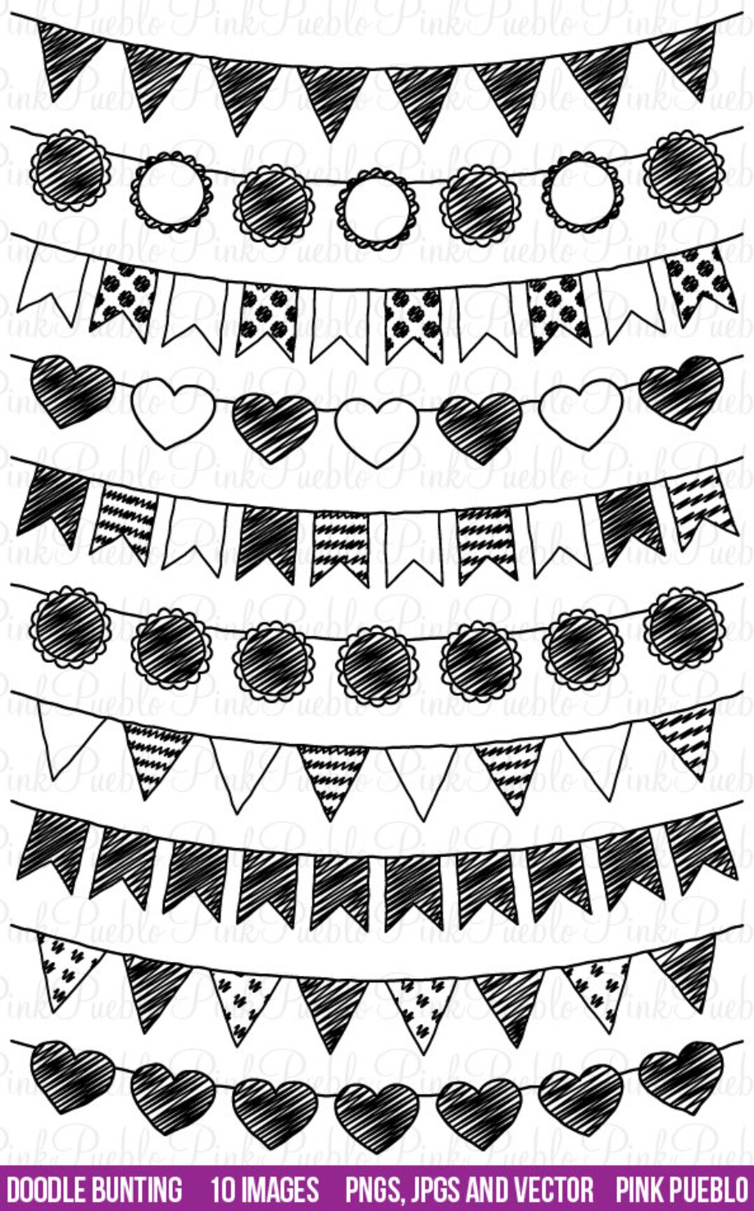 Doodle Bunting Clipart Clip Art, Doodle Flags Ribbons Banners Clipart ...