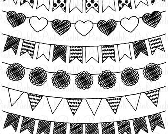 Doodle Bunting Clipart Clip Art Doodle Flags Ribbons Banners - Etsy