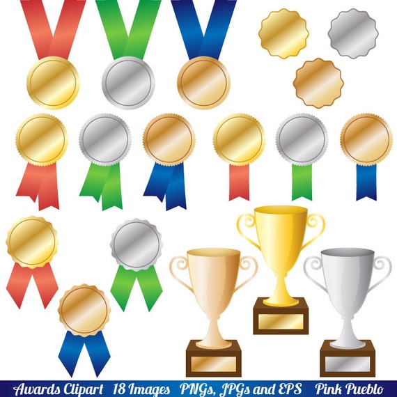 Awards Clipart Clip Art Trophy and Ribbon Clipart Clip Art - Etsy