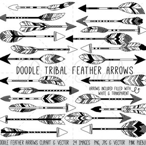 Doodle Feather Arrows Clipart Clip Art Vectors, Rustic Tribal Feather ...