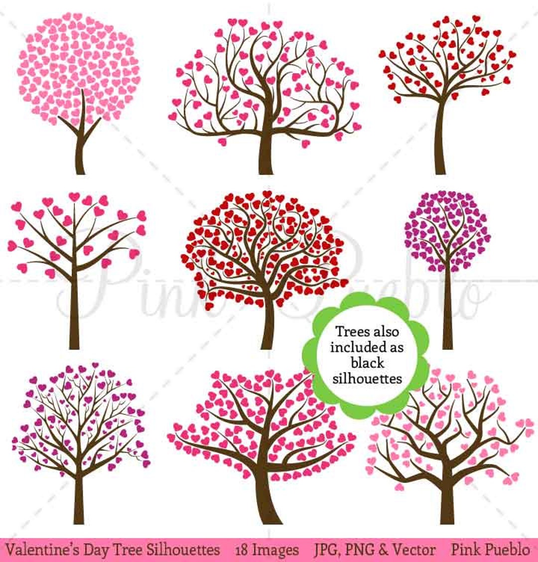 Valentines Day Tree Silhouettes Clipart Clip Art, Valentines Day ...