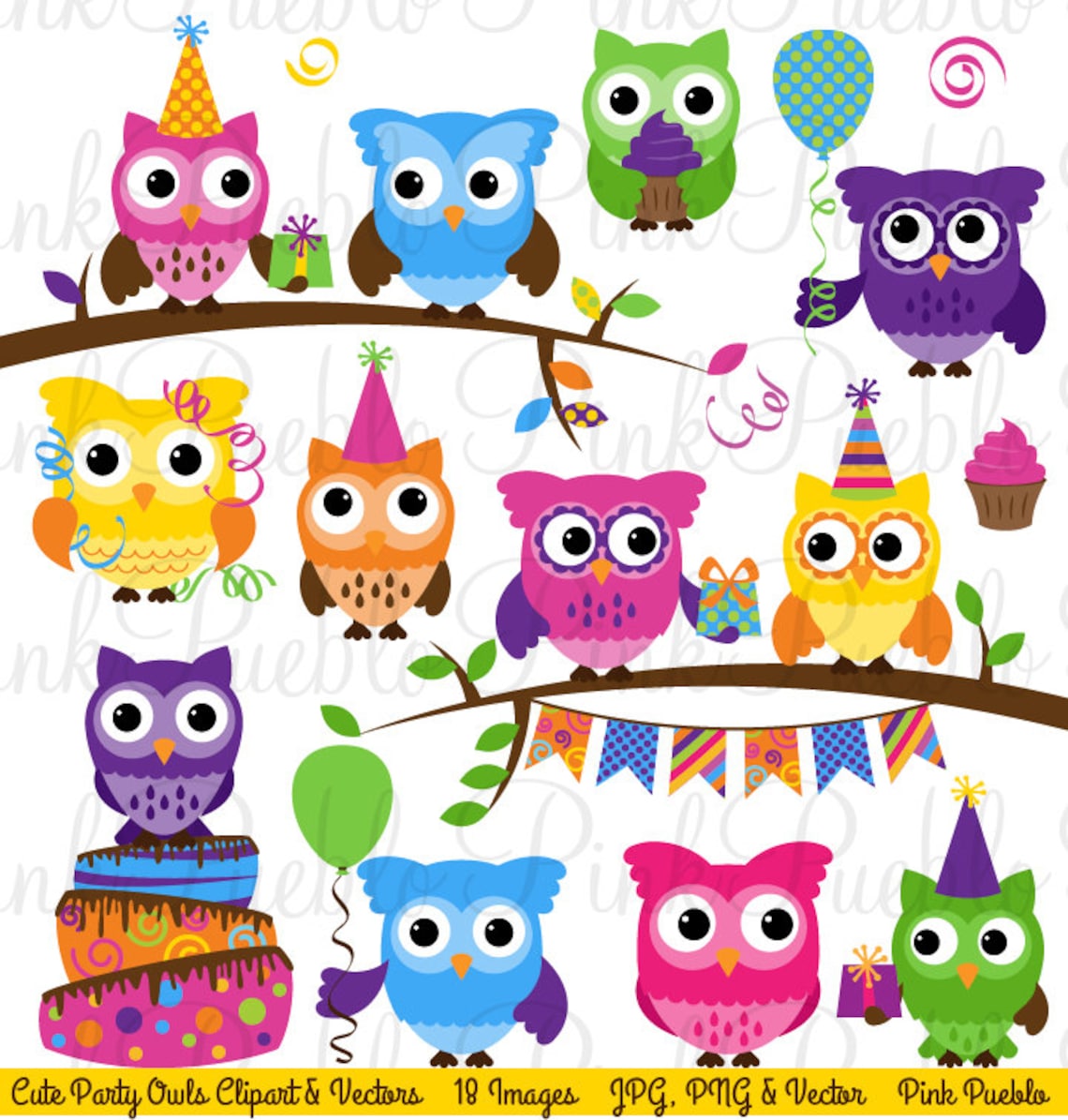 Cute Birthday Party Owl Clipart Clip Art Happy Birthday Owl - Etsy