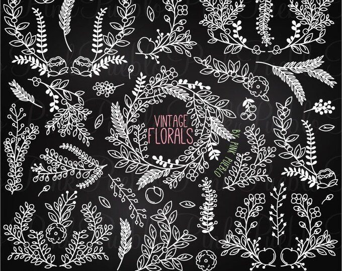 Chalkboard Floral Clipart - Clip Art - Floral Clipart - Chalk Clipart ...